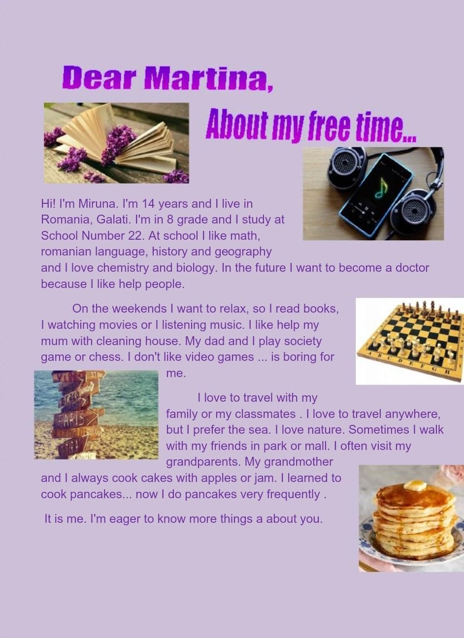“MY FREE TIME ACTIVITIES LETTERS” – Scoala 22 Galaţi