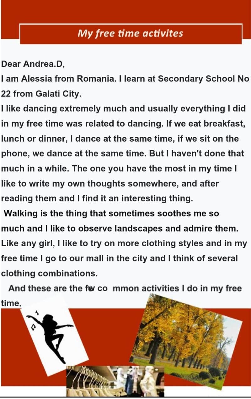 “MY FREE TIME ACTIVITIES LETTERS” – Scoala 22 Galaţi